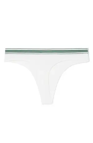Lacoste High Waist Stretch Cotton Jersey Thong - White
