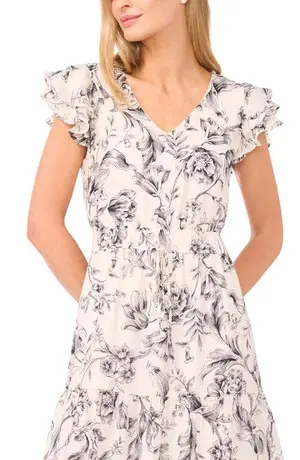 Halogen Double Ruffle Sleeve Midi Dress
