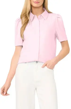 Halogen Puff Sleeve Button-up Top - Ballerina