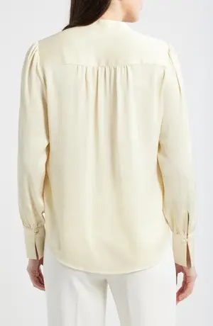 Anne Klein Pleated Satin Balloon Sleeve Top