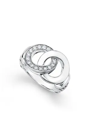 Lagos Signature Caviar Diamond Link Ring - Silver