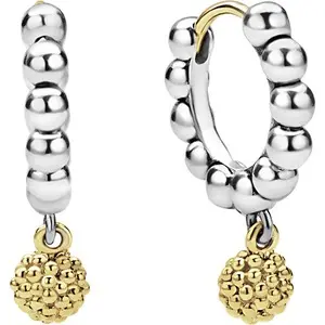 Lagos Two-tone Caviar Beaded Huggie Hoop Earrings - Silver