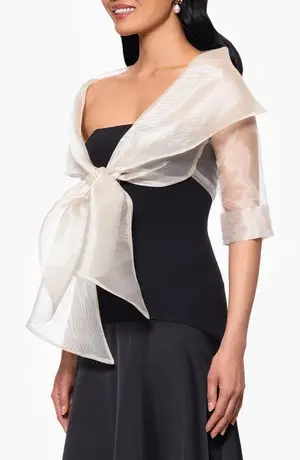 Betsy & Adam Organza Wrap Jacket - Khaki