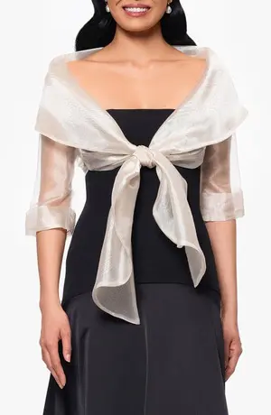 Betsy & Adam Organza Wrap Jacket - Khaki
