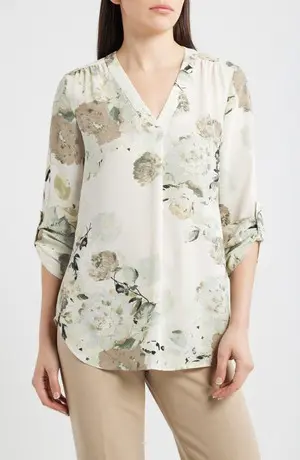 Anne Klein Floral Popover Top