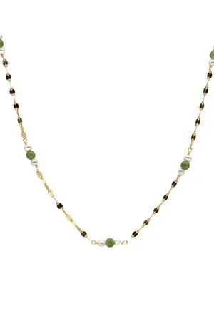 SEREE Elena Jade And Freshwater Pearl Beaded Necklace