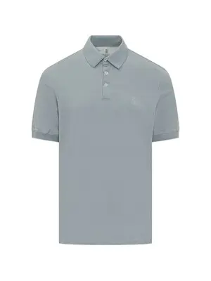 Brunello Cucinelli Logo Cotton Polo Shirt - Sky Blue