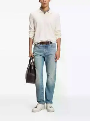 BOSS Waffle Knit V-neck Long Sleeve Sweater