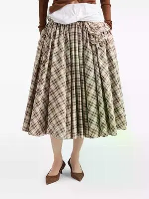 Prada Embroidered Checked Poplin Dress - Neutrals