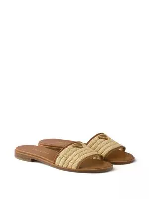 Prada Leather And Crochet Slides