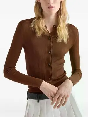 Prada Ribbed Knit Wool Cardigan - Brown