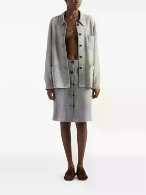 Prada Suede Button-up Patch Pocket Skirt