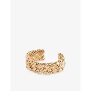 Bottega Veneta Intreccio Large Cuff 18ct Yellow Gold Plated Sterling Silver Bracelet - Gold/silver