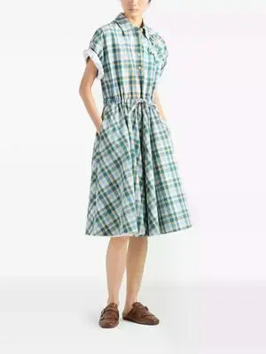 Prada Embroidered Checked Cotton Dress