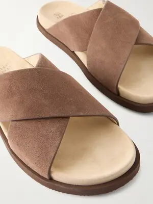 Brunello Cucinelli Suede Crossover Slides