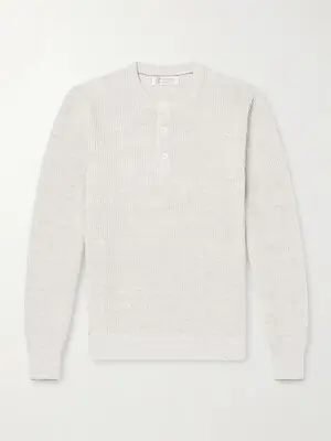 Brunello Cucinelli Ribbed Linen And Cotton-blend Henley Shirt - Neutrals