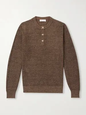 Brunello Cucinelli Ribbed Henley Sweater - Brown