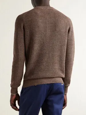 Brunello Cucinelli Ribbed Henley Sweater - Brown