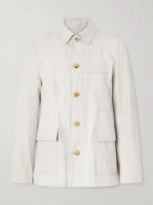 Dries Van Noten Metallic Herringbone Cotton And Linen-blend Jacket - Neutrals