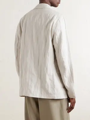 Dries Van Noten Metallic Herringbone Cotton And Linen-blend Jacket - Neutrals