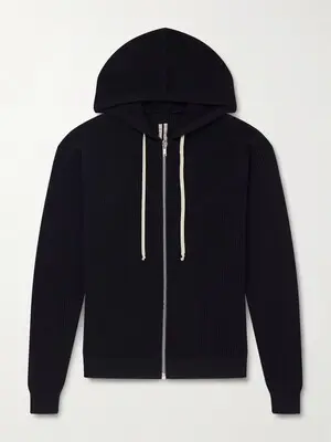 Rick Owens Ribbed Virgin Wool Zip-up Hoodie