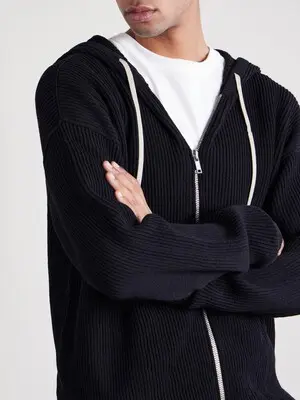 Rick Owens Ribbed Virgin Wool Zip-up Hoodie