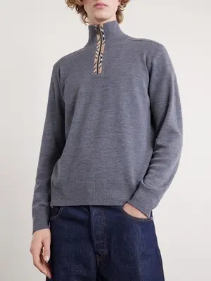 Burberry Checked Wool Half-zip Sweater - Gray