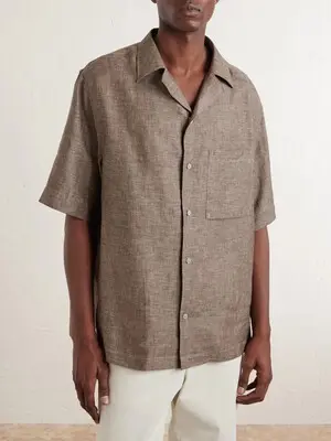 Loro Piana Federico Camp-collar Linen Shirt - Brown