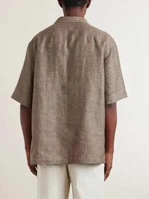 Loro Piana Federico Camp-collar Linen Shirt - Brown