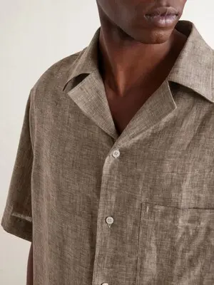 Loro Piana Federico Camp-collar Linen Shirt - Brown