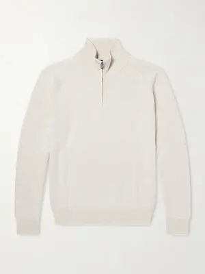 Brioni Cashmere And Silk-blend Half-zip Sweater - Neutrals