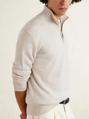 Brioni Cashmere And Silk-blend Half-zip Sweater - Neutrals