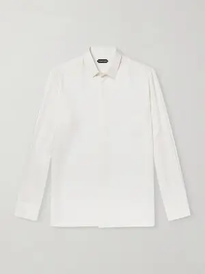 TOM FORD Perforated Silk-twill Shirt - Neutrals
