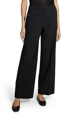 Theory Stretch Wool Wide Leg Pants - Black