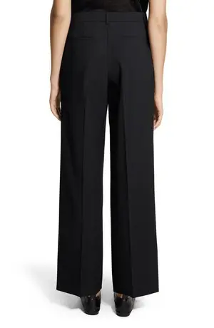 Theory Stretch Wool Wide Leg Pants - Black