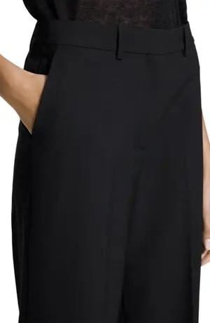Theory Stretch Wool Wide Leg Pants - Black