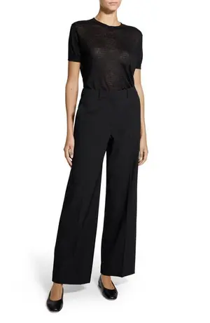Theory Stretch Wool Wide Leg Pants - Black