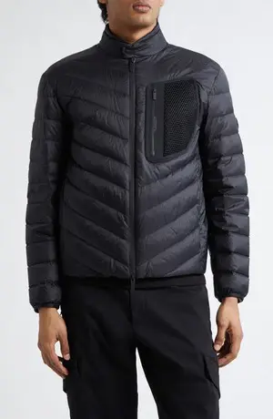 Moncler Mackinac Diagonal Quilted Down Moto Jacket - Black