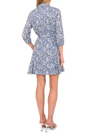 Halogen Ditsy Floral Print Shirtdress - Blue Multi