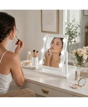 PURSONIC 14" Led Hollywood Glam Mirror – Refined Brilliance Pro Lighted Makeup Mirror - White