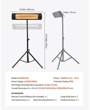 SUGIFT 1500w Infrared Space Heater Carbon Fiber With Ip65 Rating And Remote