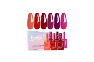 BEETLES Red Gel Nail Polish Winter Gel Polish Set 6 Colors - Burgundy Red Purple Orange Pink