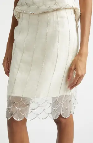WALES BONNER Triumph Beaded Silk Organza Skirt - Ivory