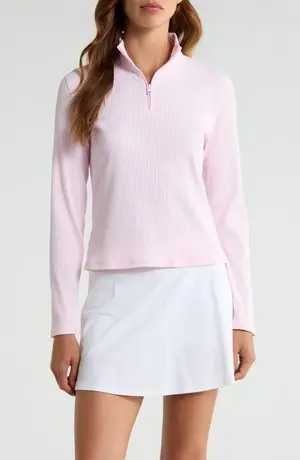 G/fore Rib Knit Quarter Zip Golf Top - Blush