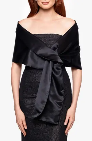 Betsy & Adam Satin Shawl Wrap - Black