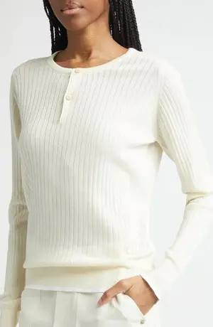 WALES BONNER Nile Merino Wool & Cotton Rib Henley Sweater - Ivory