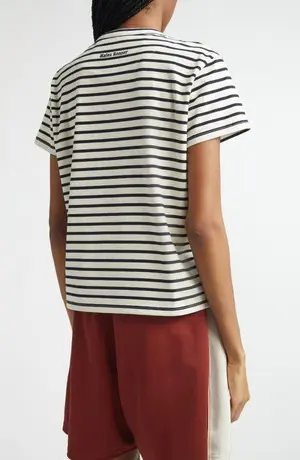 WALES BONNER Crown Stripe Crop T-shirt - Ivory/navy