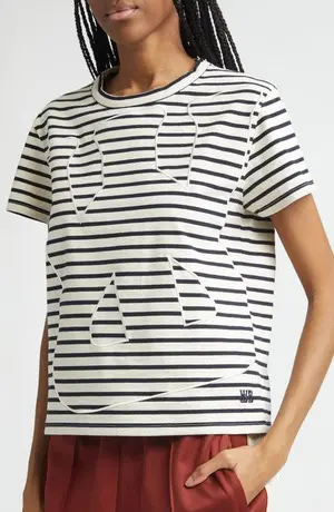 WALES BONNER Crown Stripe Crop T-shirt - Ivory/navy