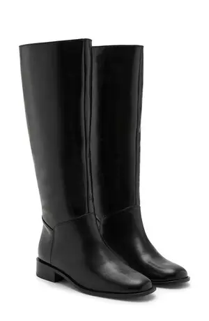 Mango Leather Knee High Boots - Black