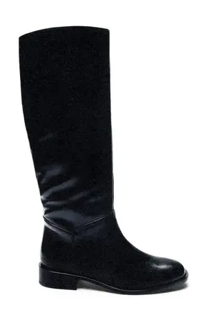 Mango Leather Knee High Boots - Black